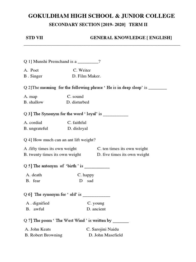 GK Worksheet | PDF | Nature