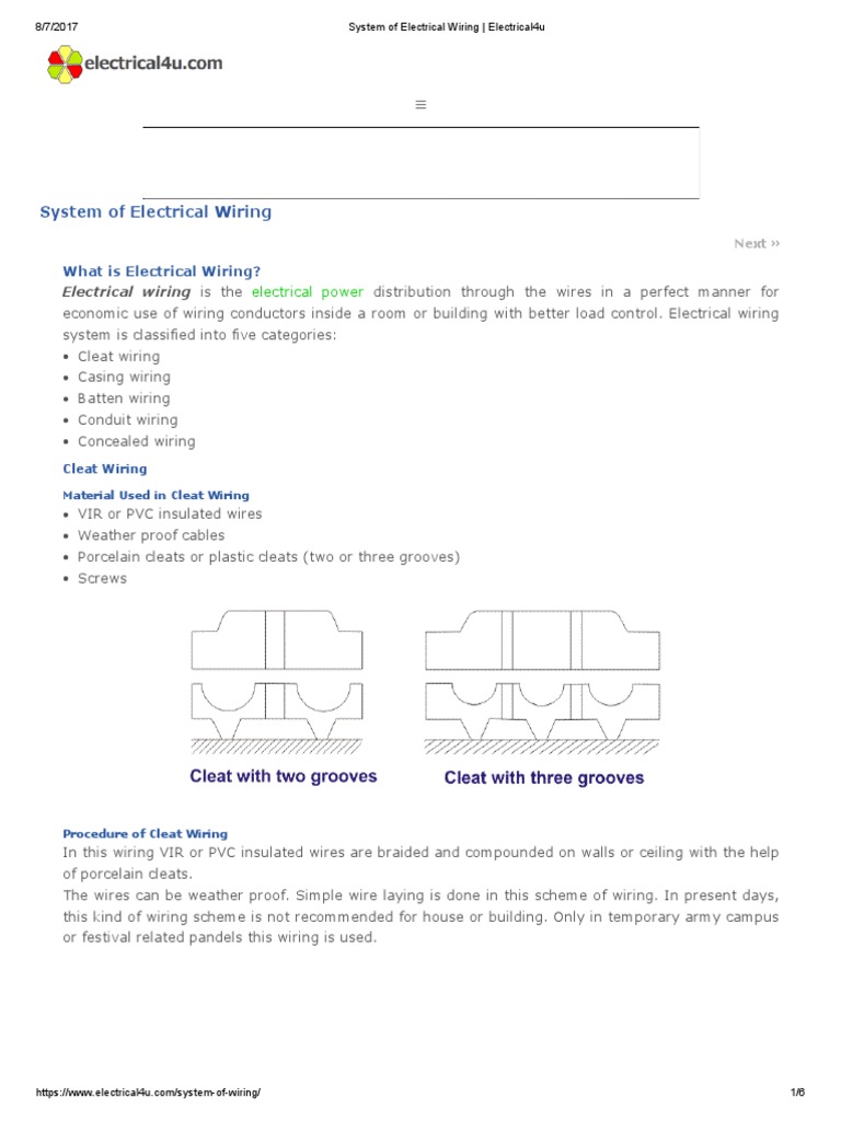 System Of Electrical Wiring Electrical4u 1 Pdf Electrical Wiring