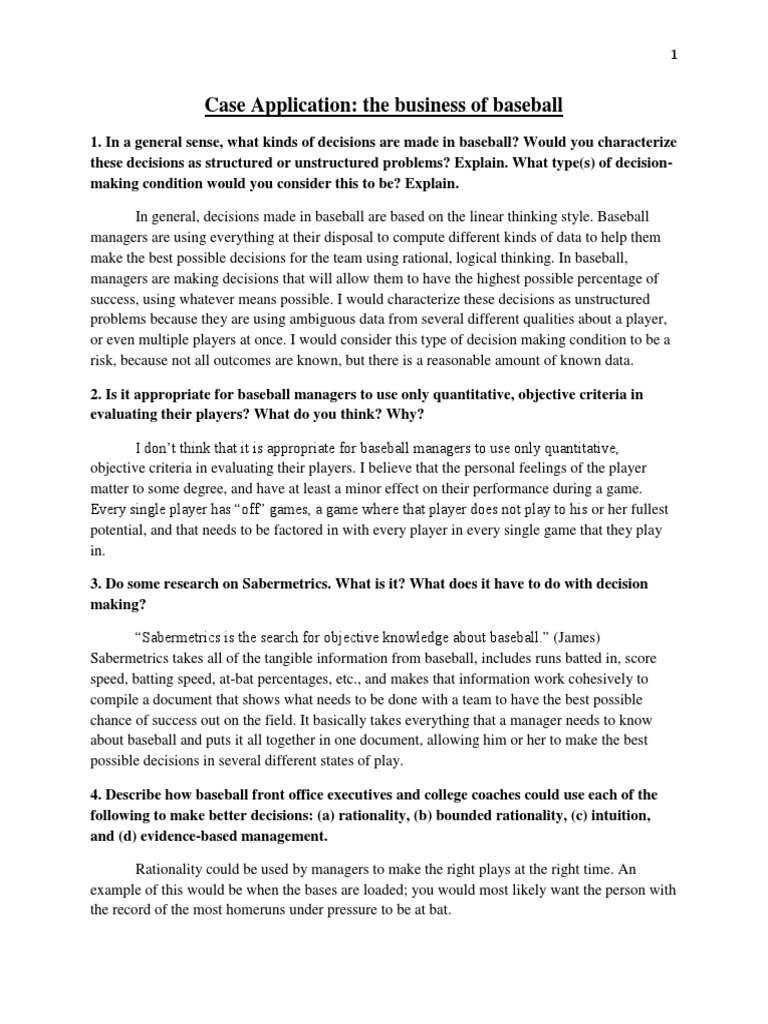 Case Study 2 | PDF | Batting (Baseball) | Decision Making