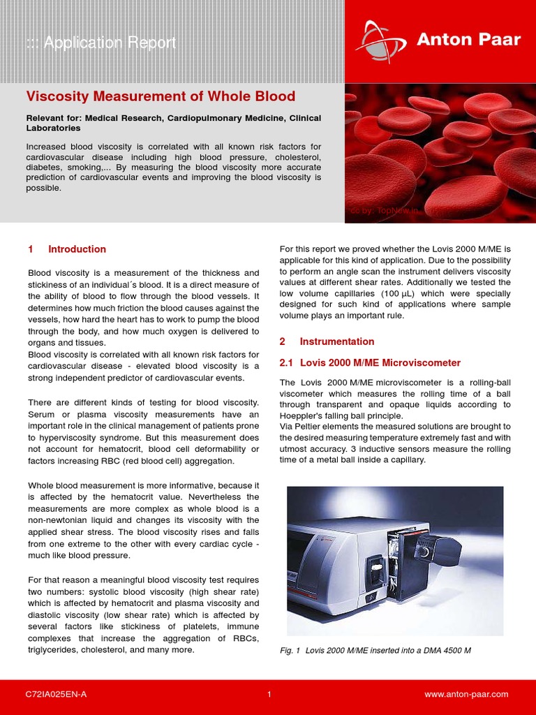 Viscosity Measurement of Whole Blood | PDF | Hemodynamics | Viscosity