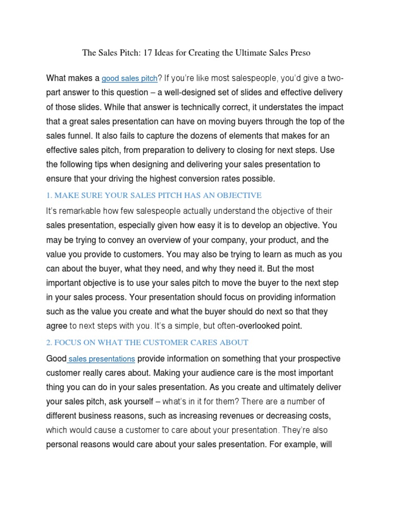 17 Tips for Effective Sales Pitches | PDF | Sales | Information