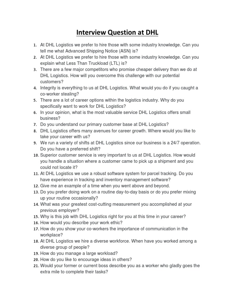 DHL Interview Questions | PDF | Psychological Concepts | Economies