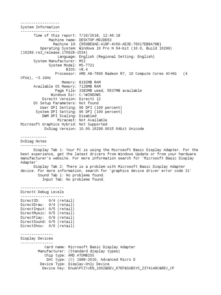 DX Diag | PDF | Device Driver | Usb