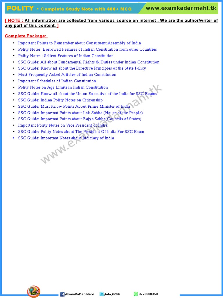 POLITY - Complete Study Note | PDF | Member Of Parliament | Government ...