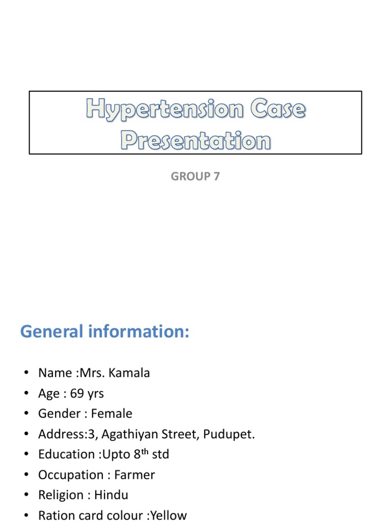 Hypertension Case Study of Mrs. Kamala | PDF | Hypertension | Diseases ...