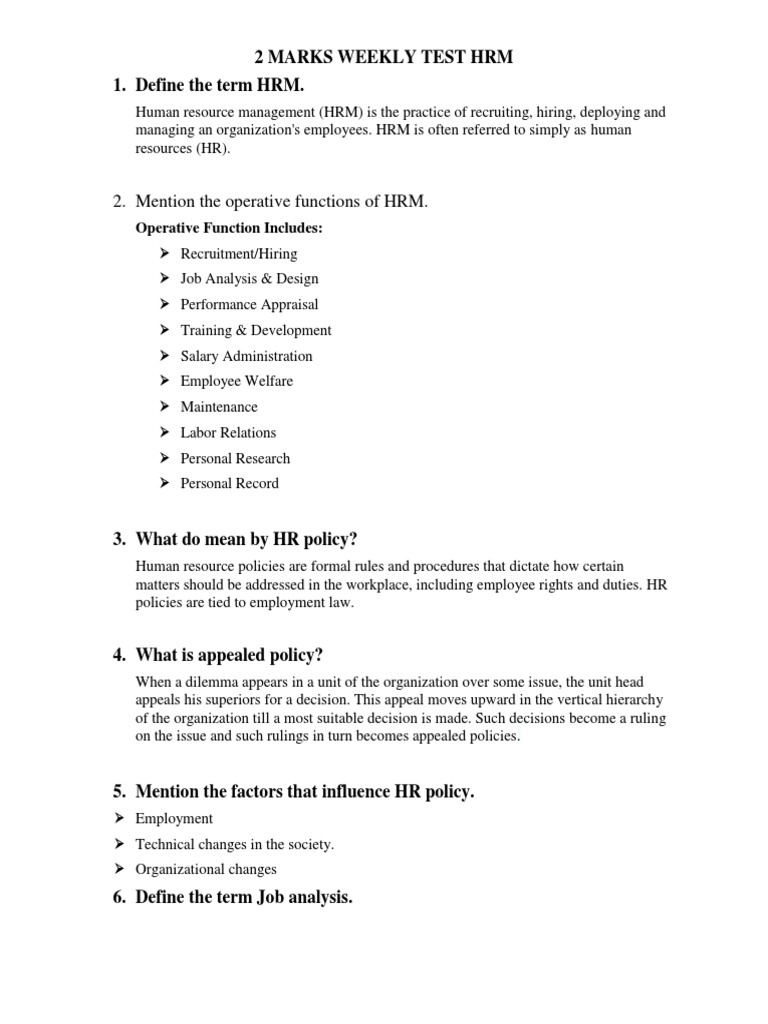 Questions & Answers HRM-1 | PDF | Human Resource Management | Employment