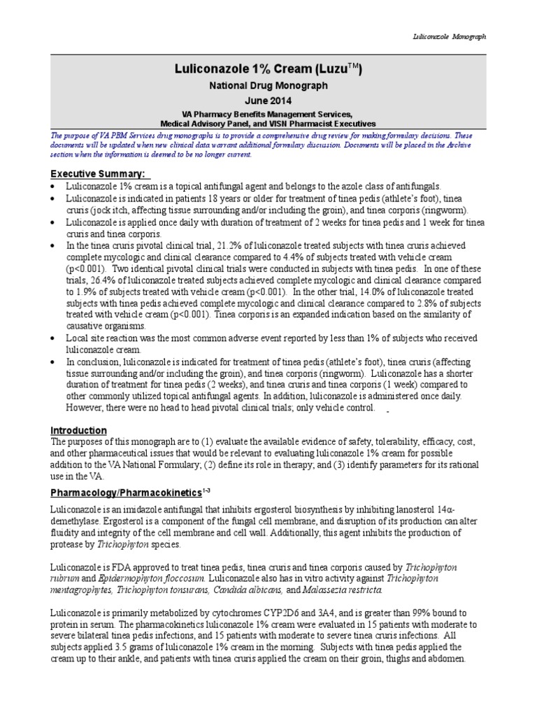 Luliconazole 1% Cream Monograph | PDF | Race And Ethnicity In The ...
