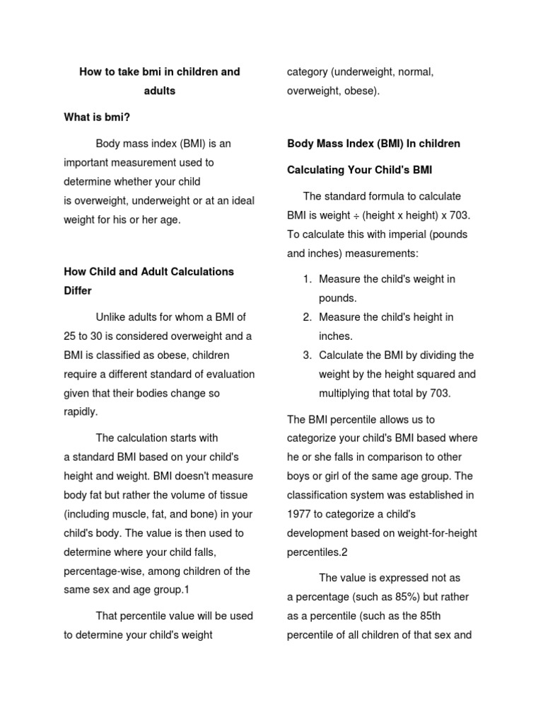How To Take Bmi in Children and Adults | PDF | Body Mass Index | Obesity