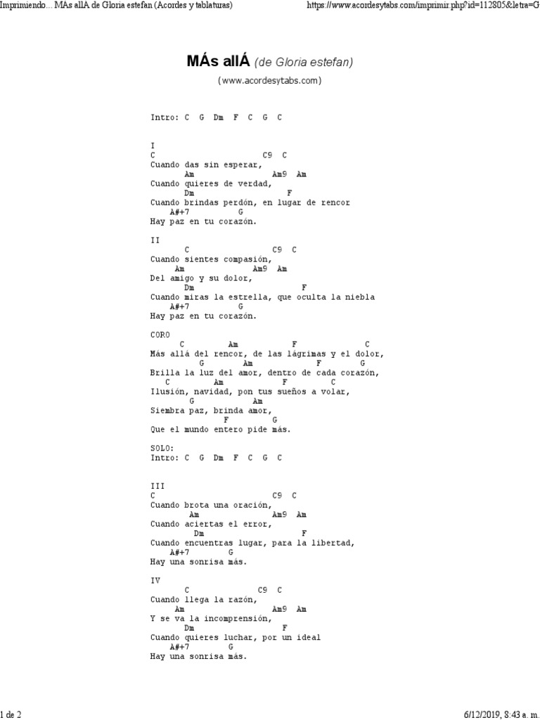 Más Allá de Gloria Estefan: Letras y Acordes | PDF