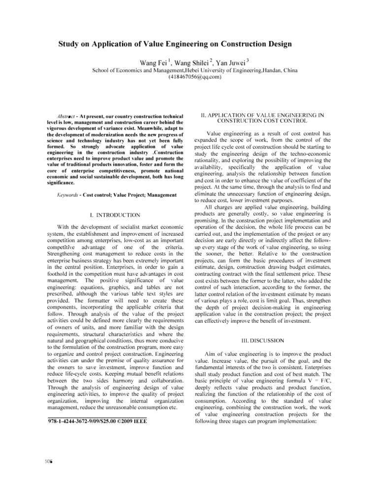 Study On Application of Value Engineering On Construction Design | PDF | Design | Engineering