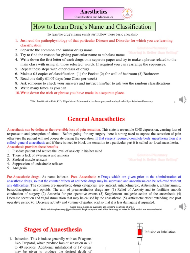 Anesthesia Drug Classification Guide | PDF | Anesthesia | Pharmacology