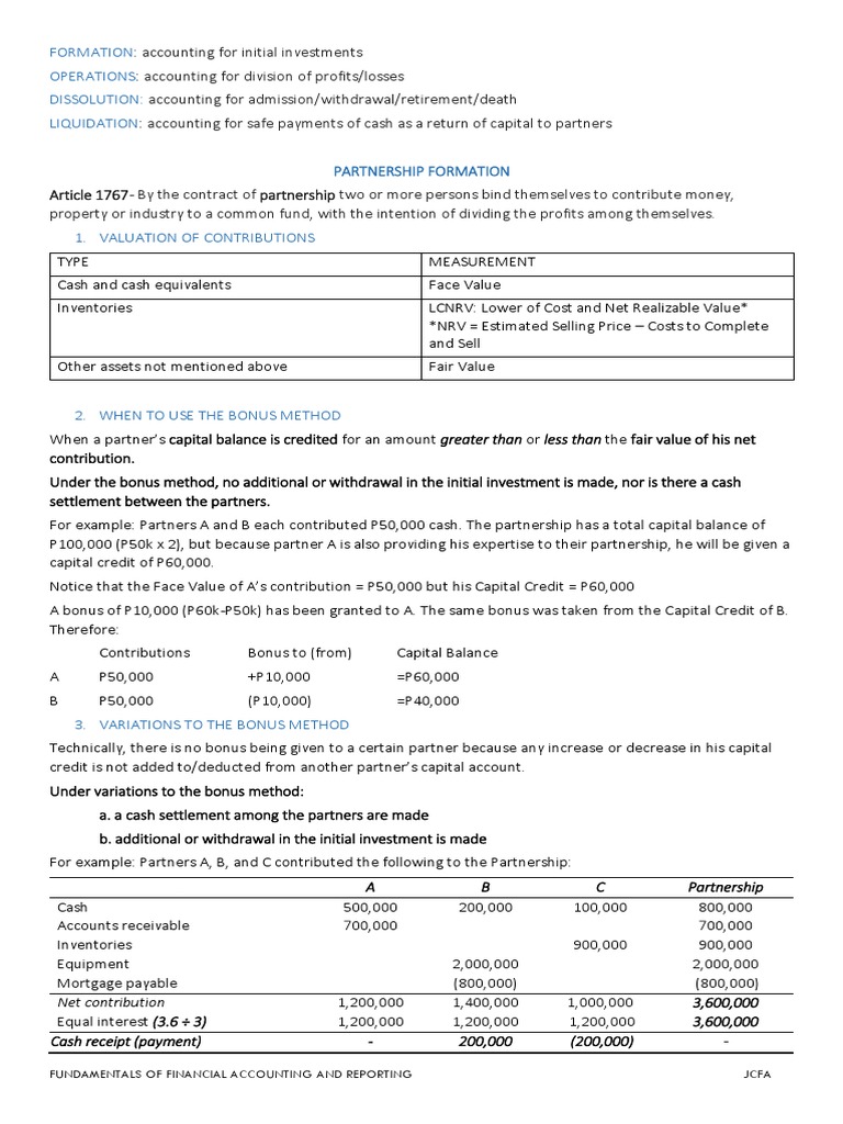 Fundamentals of Partnerships | PDF | Partnership | Debits And Credits