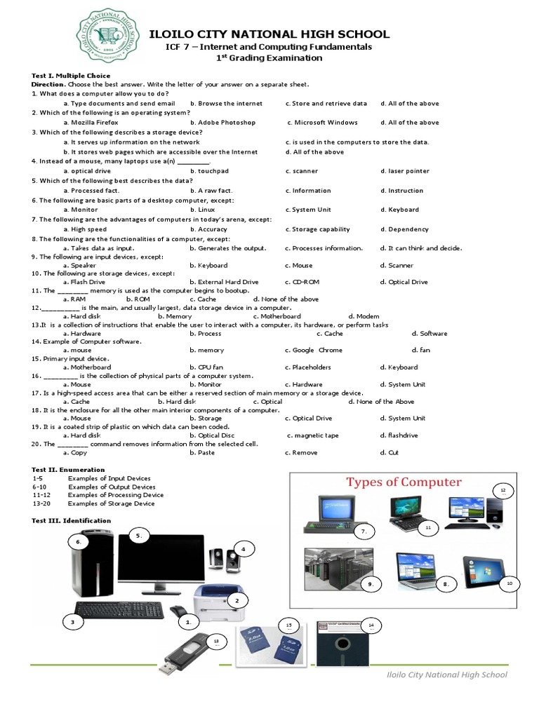 First Grading Test Grade 7 | PDF | Computer Data Storage | Computer ...