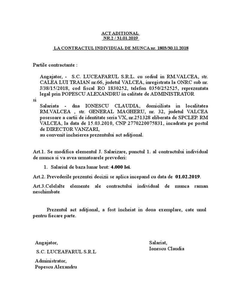 Act Aditional Modif Sal | PDF