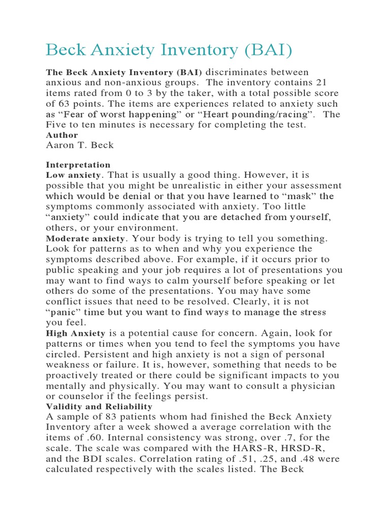 Measuring Anxiety: An Overview and Analysis of the Beck Anxiety ...