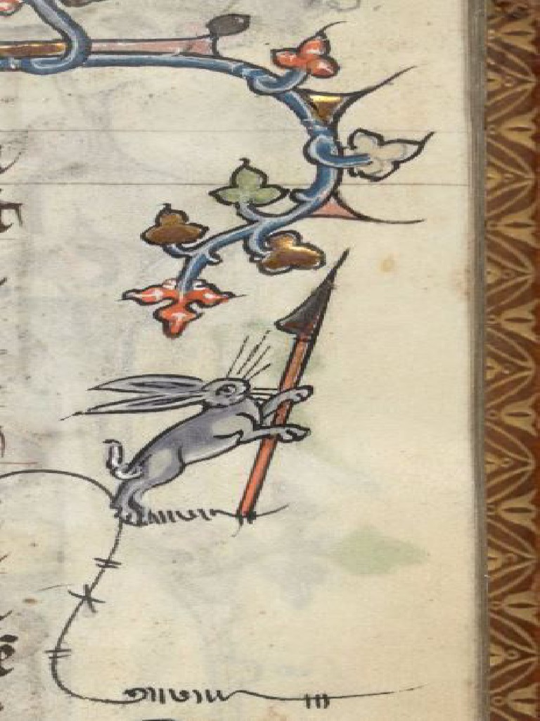 Medieval Rabbit Marginalia With A Spear From The Hours of The Virgin ...