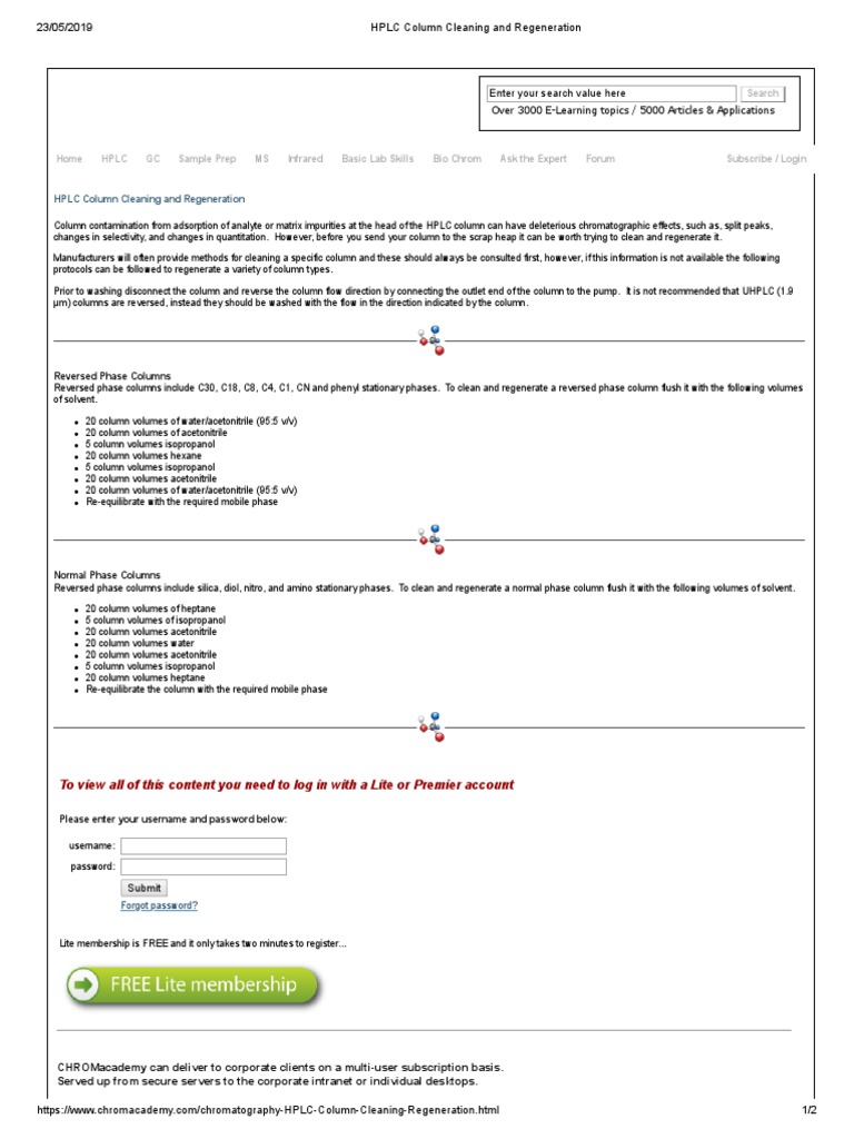 HPLC Column Cleaning and Regeneration | PDF | High Performance Liquid ...