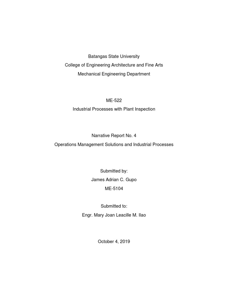 Narrative Report No. 4 | PDF | Operations Management | Business