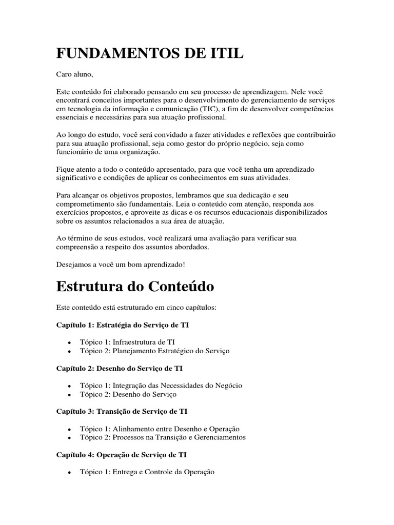 Fundamentos de Itil | PDF | Análise SWOT | Itil