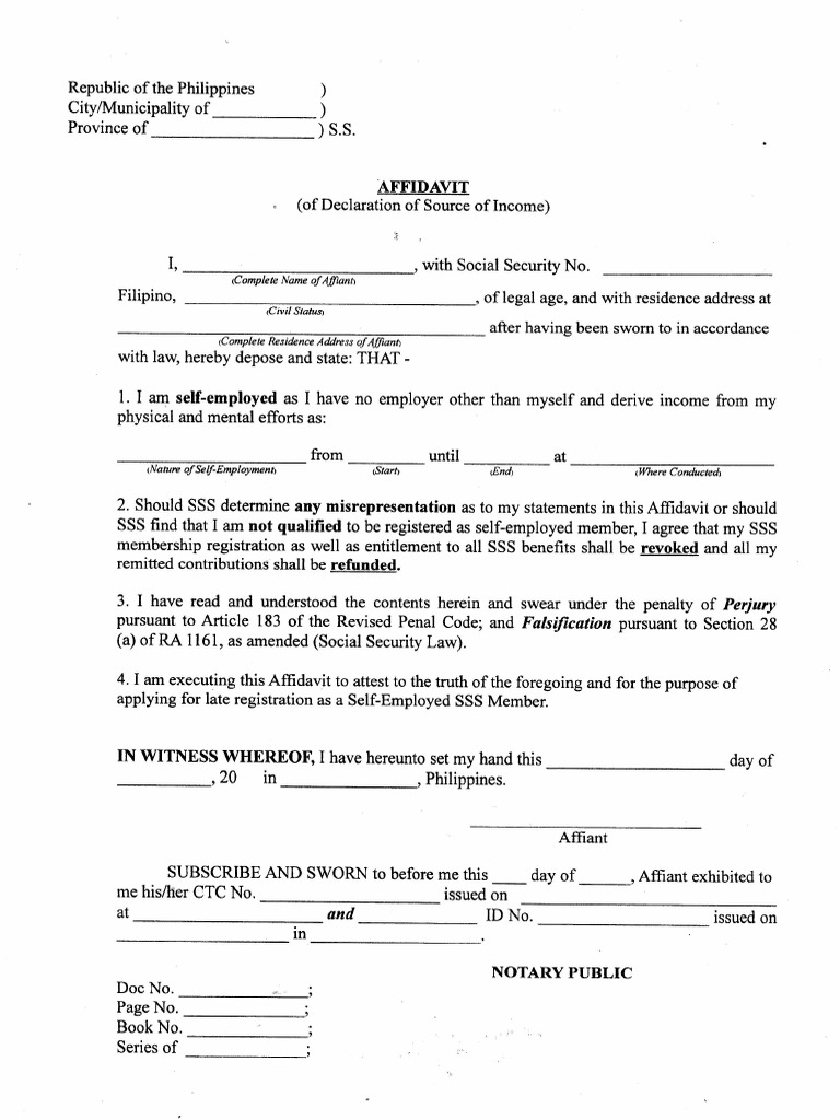 Affidavit of Source of Income | Download Free PDF | Affidavit | Civil ...