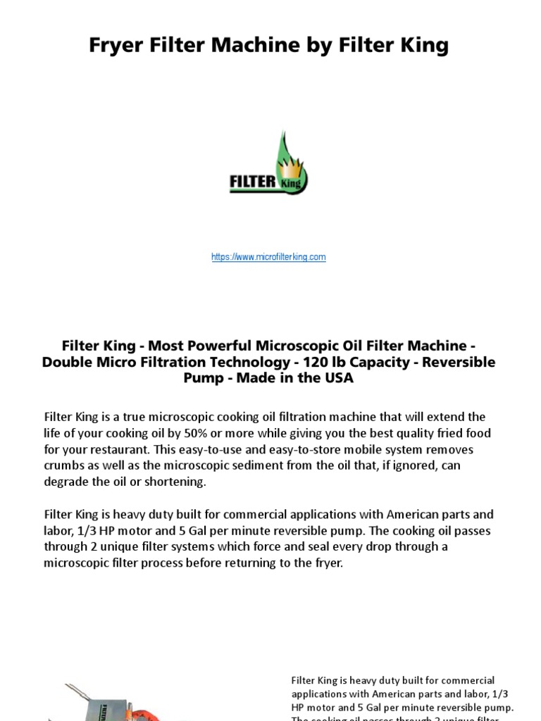 Filter King - Fryer Filter Machine | PDF | Filtration | Nature
