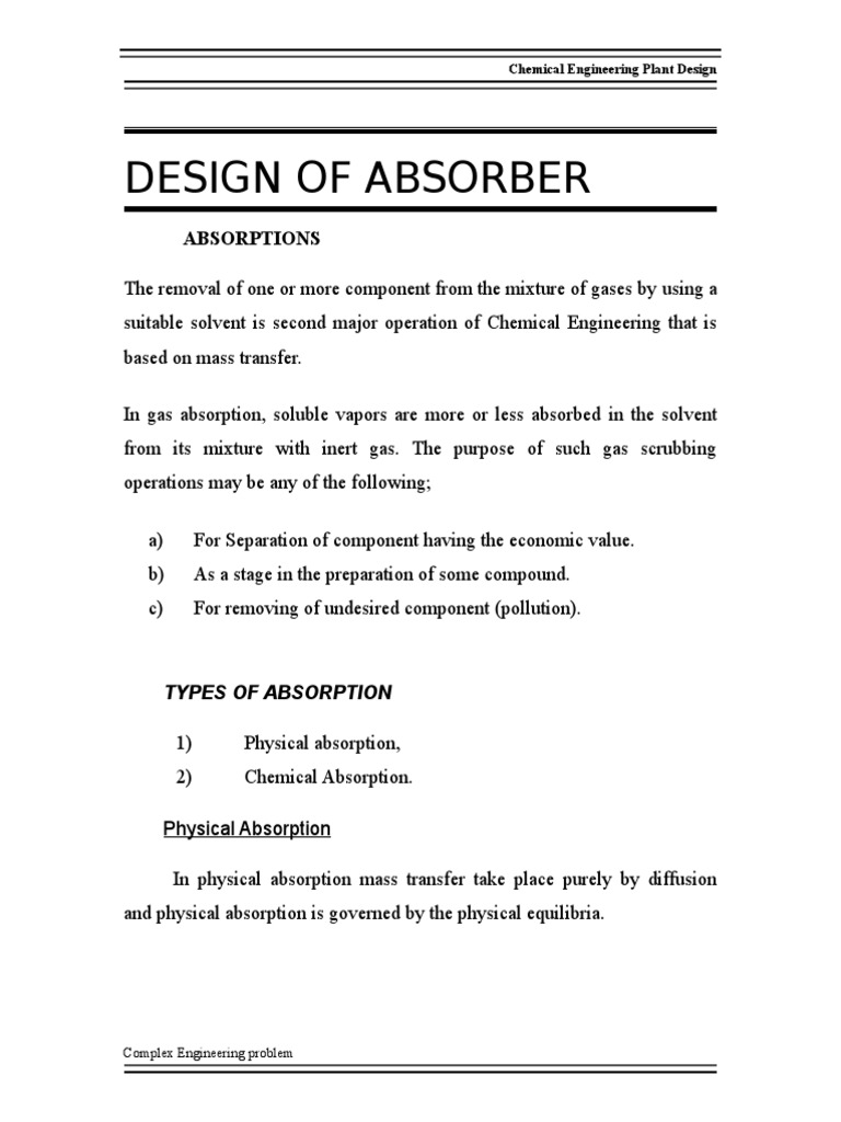 Packed Absorber Column Design | Absorption (Chemistry) | Physics