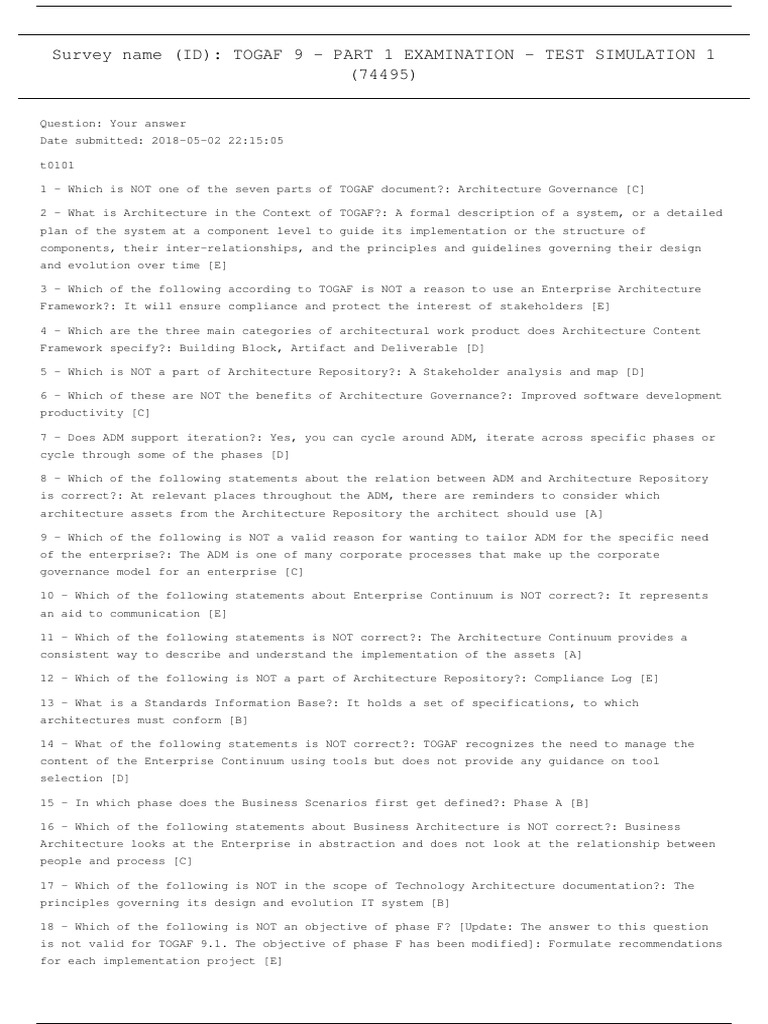 Togaf 9 - Part 1 Examination - Test Simulation 1 74495 | PDF ...
