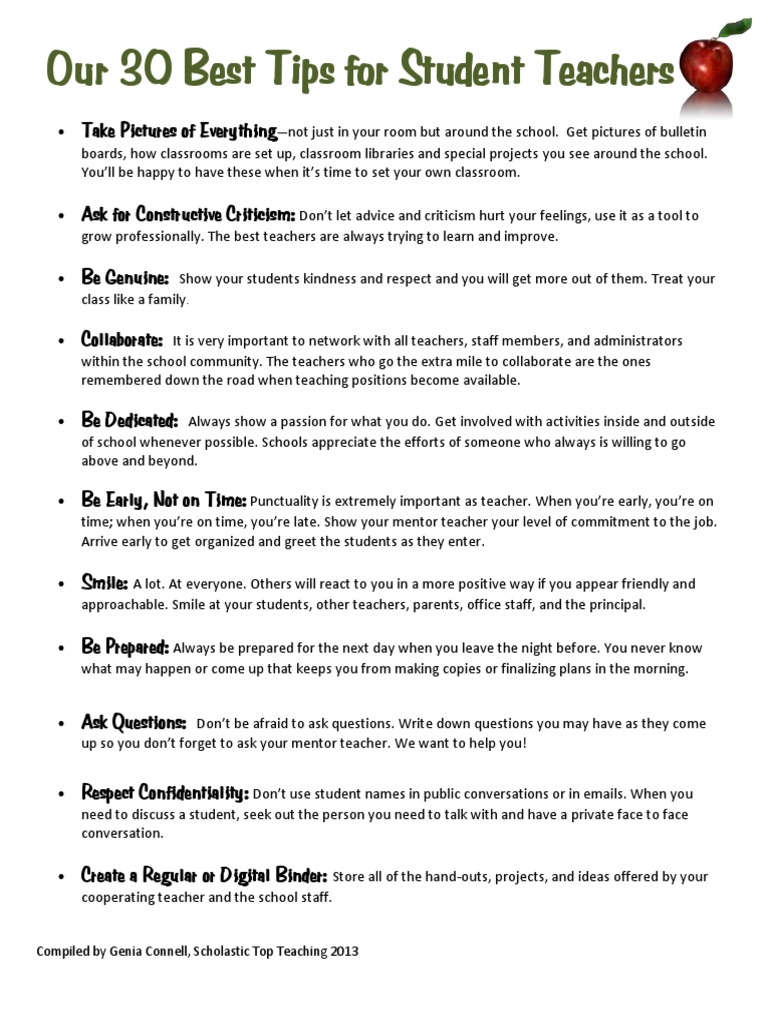 Student Teacher Tips PDF | PDF | Mentorship | Teachers