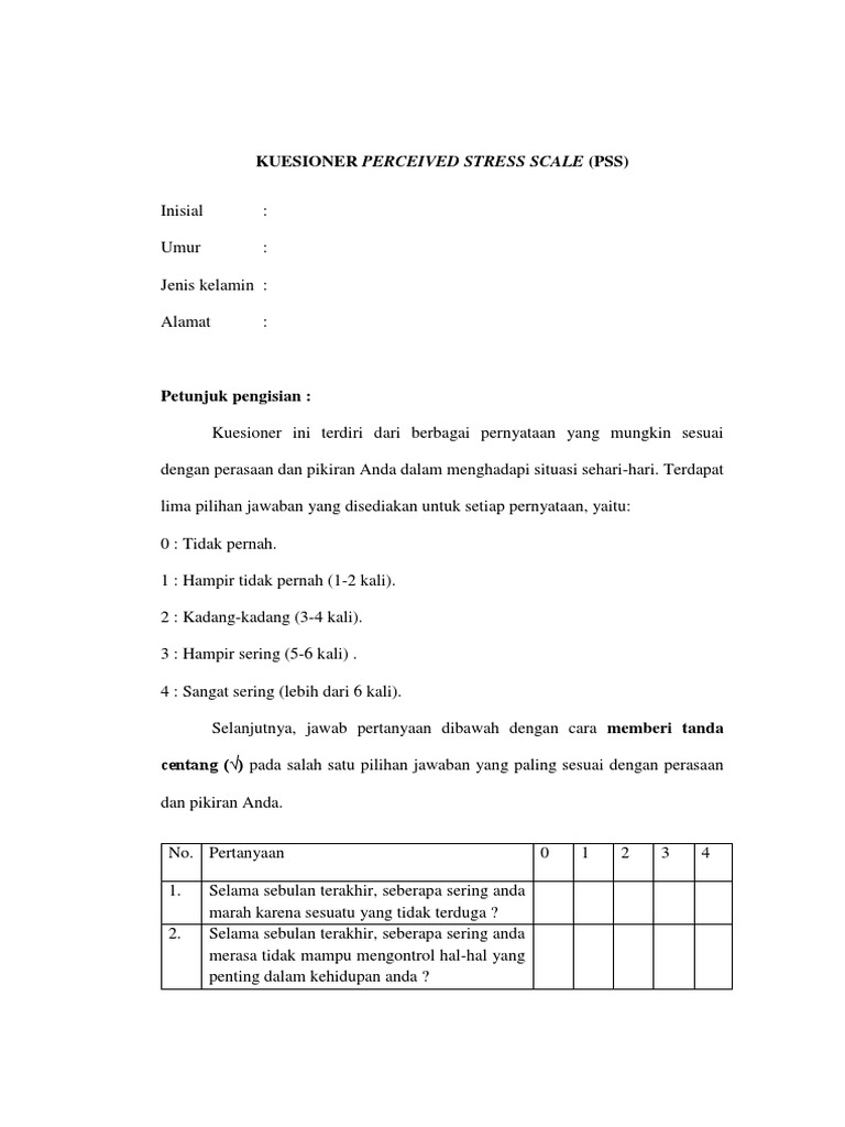 Kuesioner Perceived Stress Scale | PDF