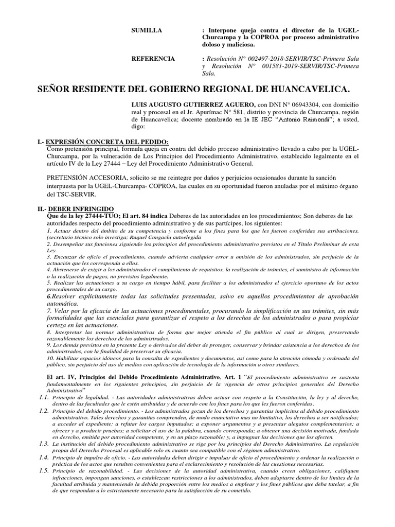 Queja A La DREH LUIS2019 | PDF | Ley administrativa | Virtud