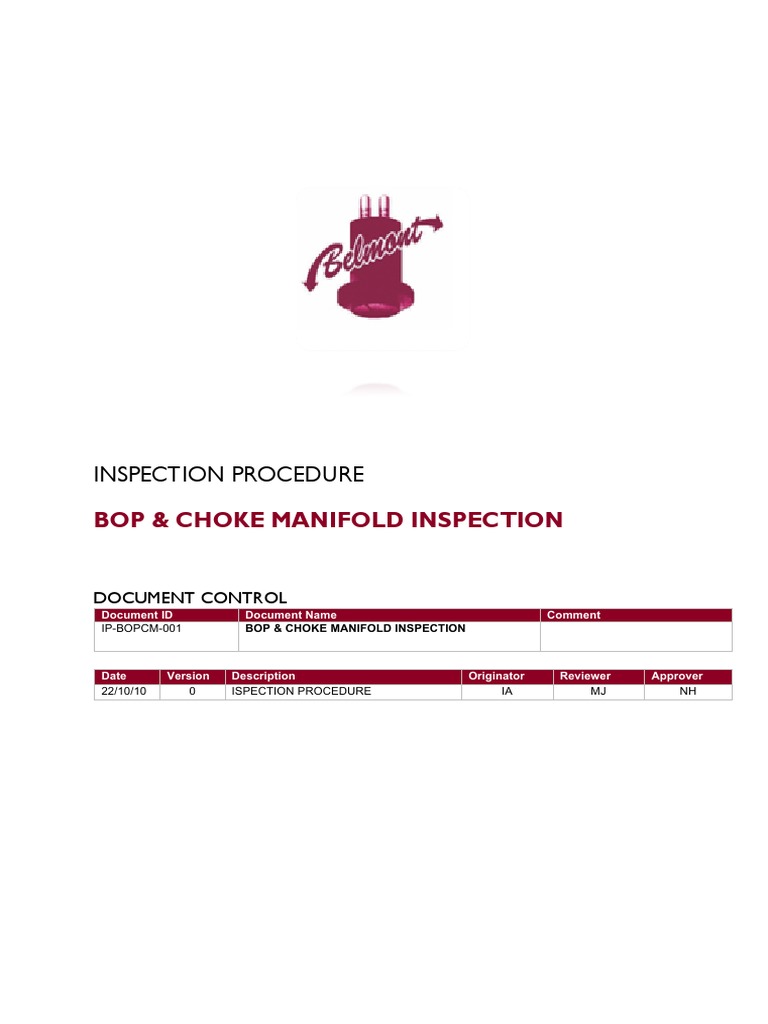 BOP Choke Man Inspection Procedure | PDF | Casing (Borehole) | Leak