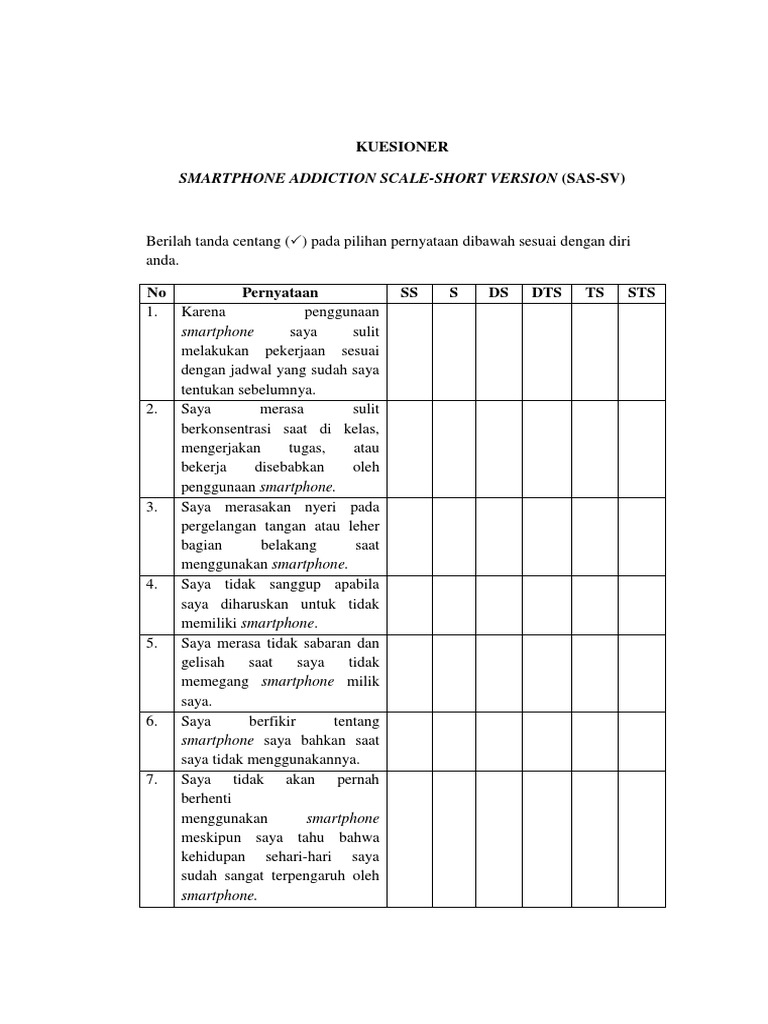 Kuesioner Sas-Sv | PDF