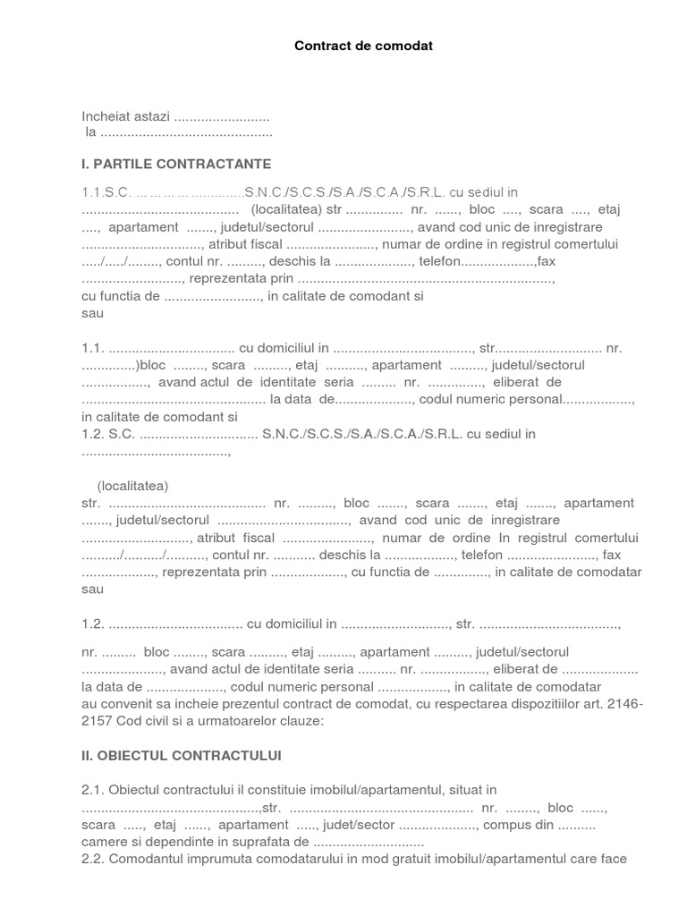 Model Contract de Comodat 2020 | PDF