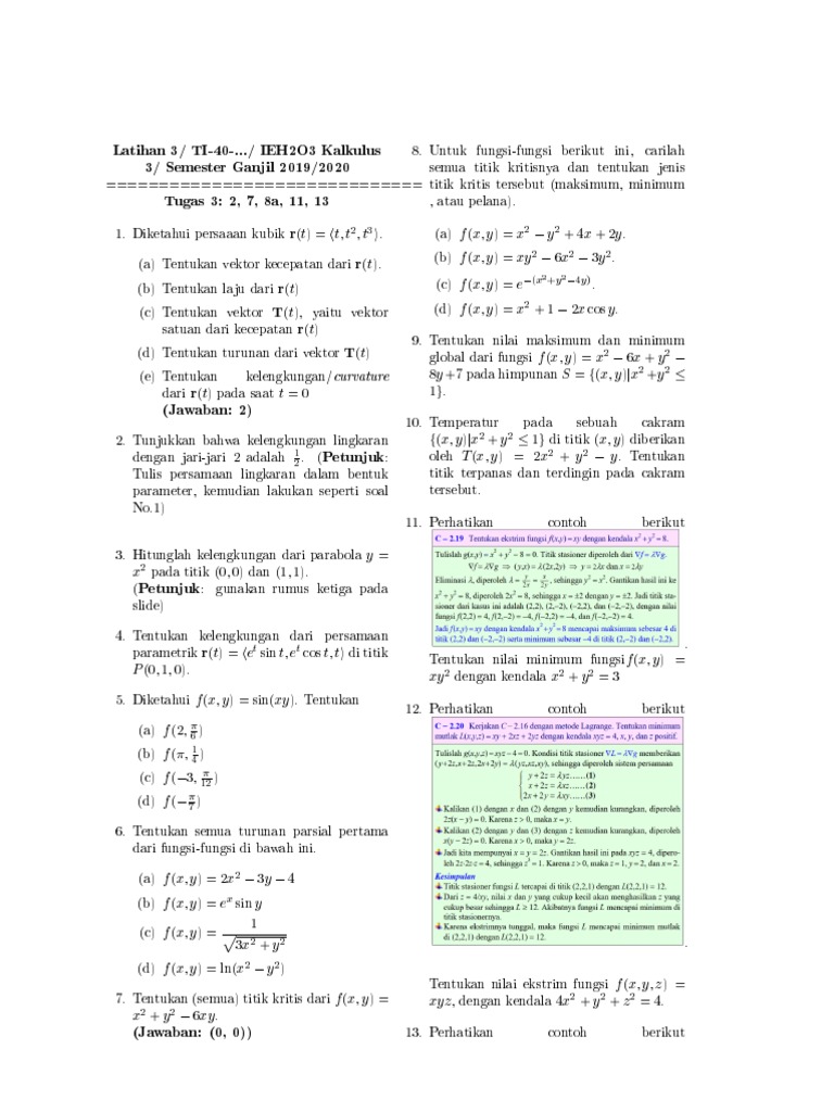 Soal Latihan Kalkulus 3 Metode Lagrange | PDF