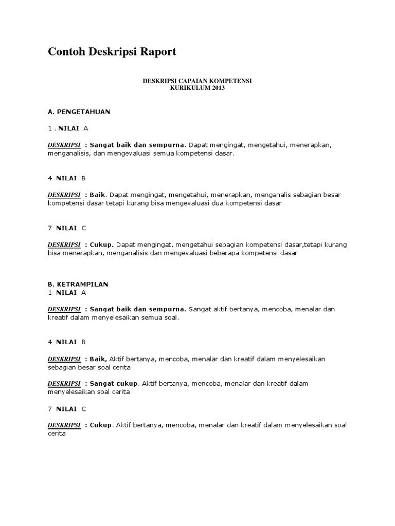 Contoh Deskripsi Raport ARD | PDF
