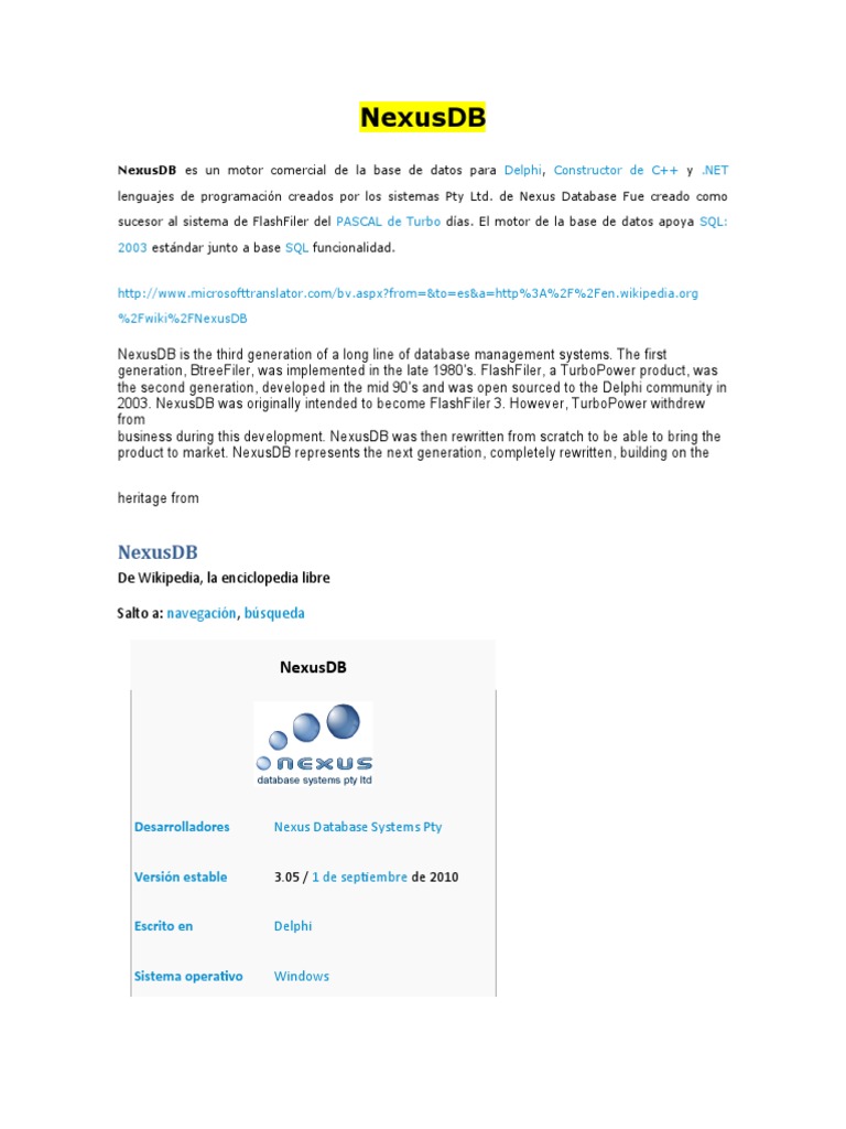 Nexus DB | PDF | Informática y tecnología de la información | Archivo de computadora