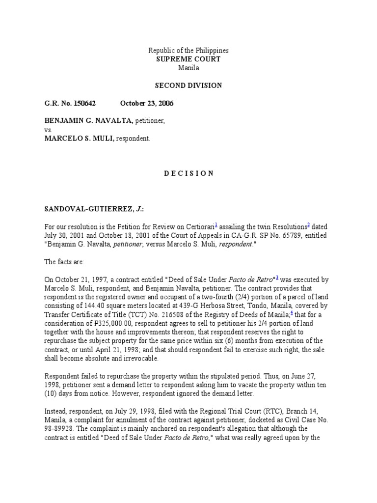 Navalta v. Muli, GR No 150642 | PDF | Pleading | Government Of The ...