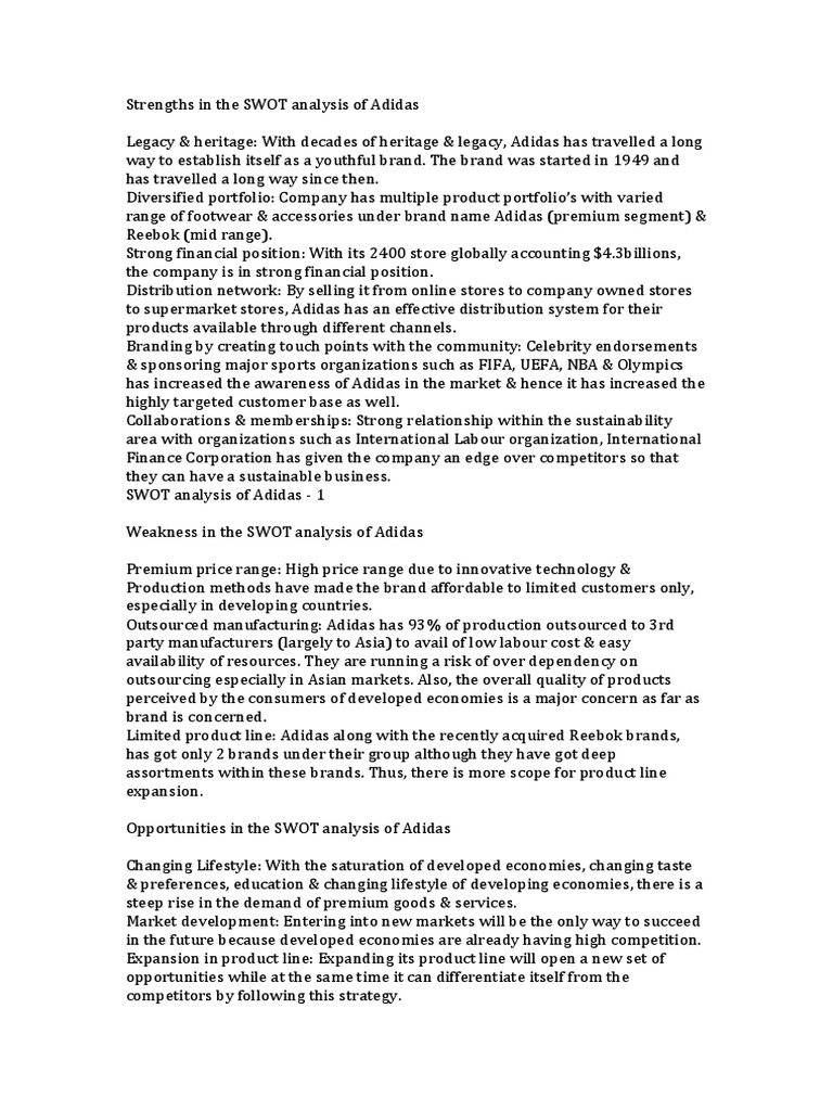 SWOT Analysis of Adidas | PDF | Adidas | Retail