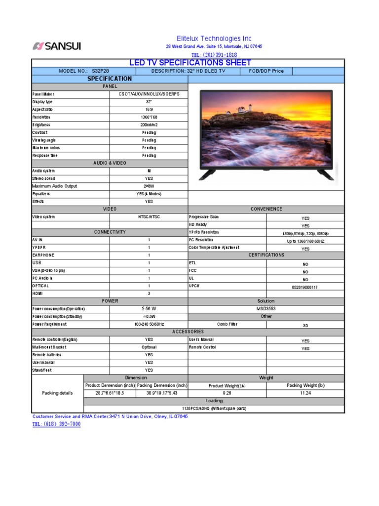 Specs | PDF | Display Resolution | High Definition Television