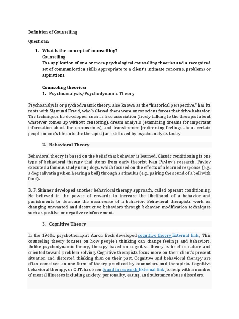 Counselling | PDF | Humanistic Psychology | Behaviour Therapy