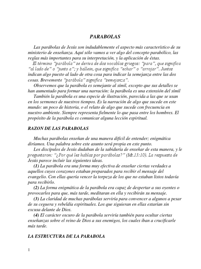 Parábolas de Jesús: Enseñanzas y Estructura | PDF | Parábolas de Jesús ...