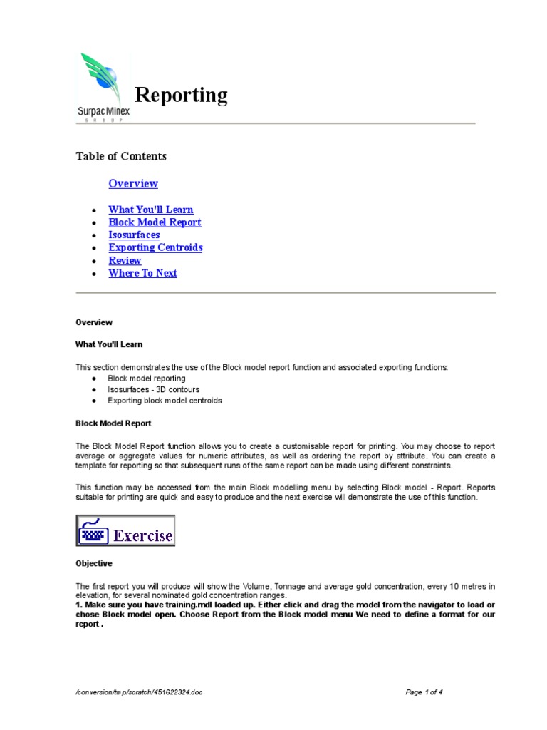 Surpac Reporting | PDF | File Format | Comma Separated Values