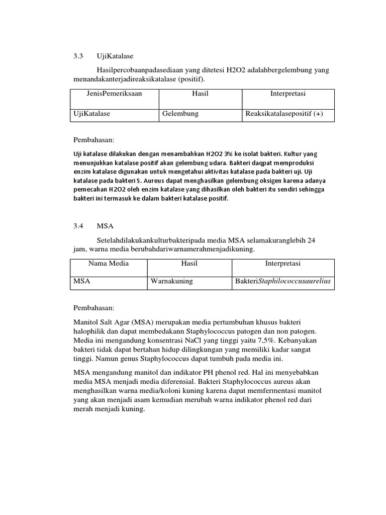 KATALASE TEST AND STAPHYLOCOCCUS AUREUS IDENTIFICATION | PDF