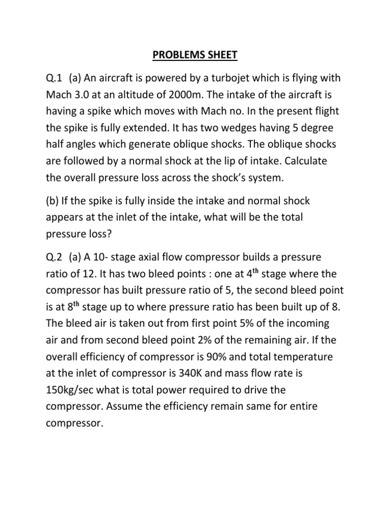 Practice Problems For Jet Engines | PDF | Technology & Engineering