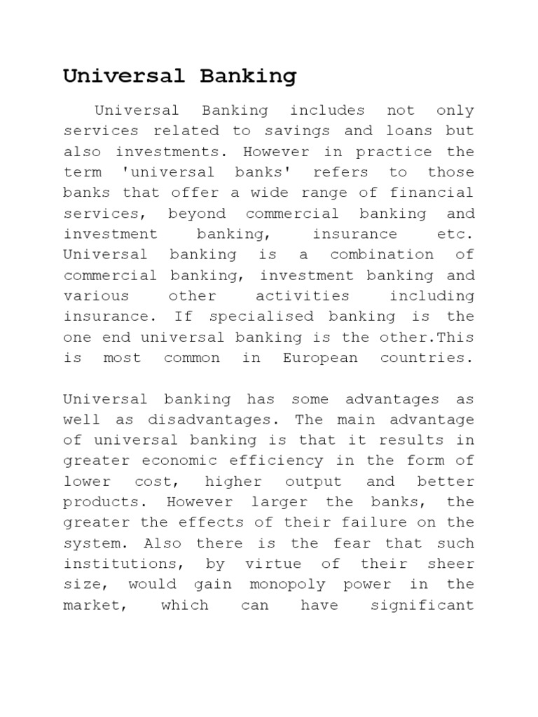 Universal Banking | PDF | Banks | Service Industries