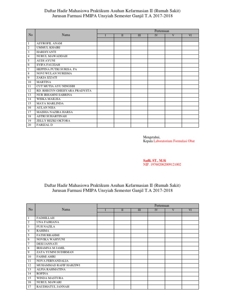 Absen Lab Asfar Ii (RS) | PDF