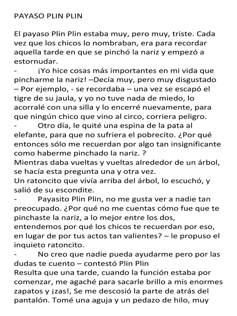 Cuento El Payaso Plin Plin | PDF
