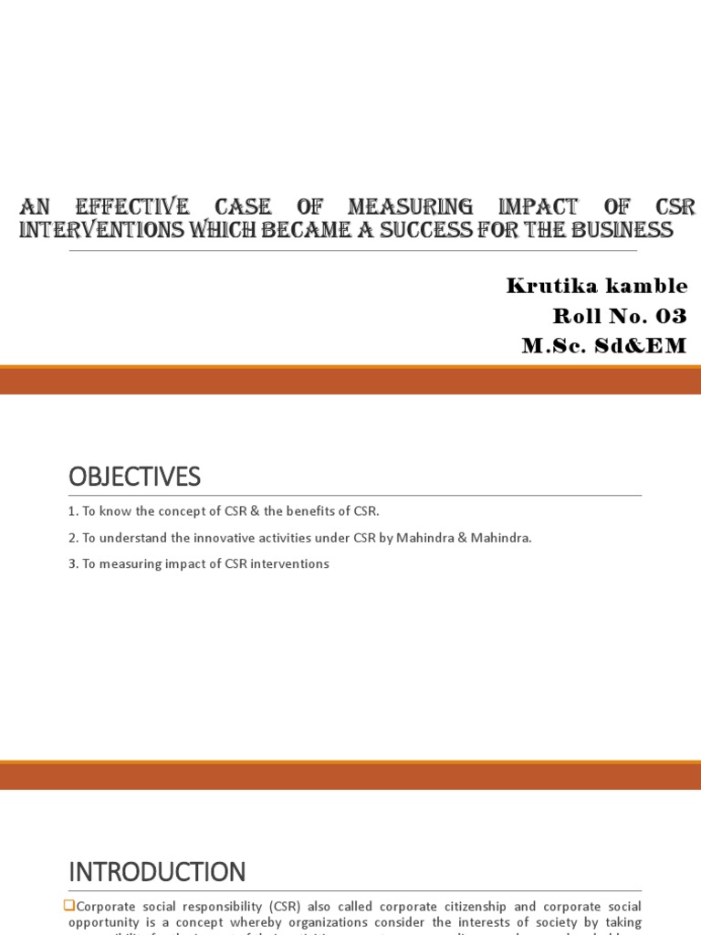 An Effective Case of Measuring Impact of CSR | PDF | Corporate Social ...