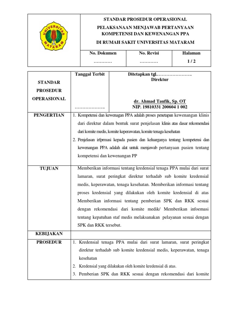 SOP Kompetensi PPA RSUM | PDF