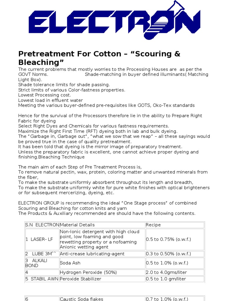 Cotton Treatment Process | PDF | Sodium Hydroxide | Bleach